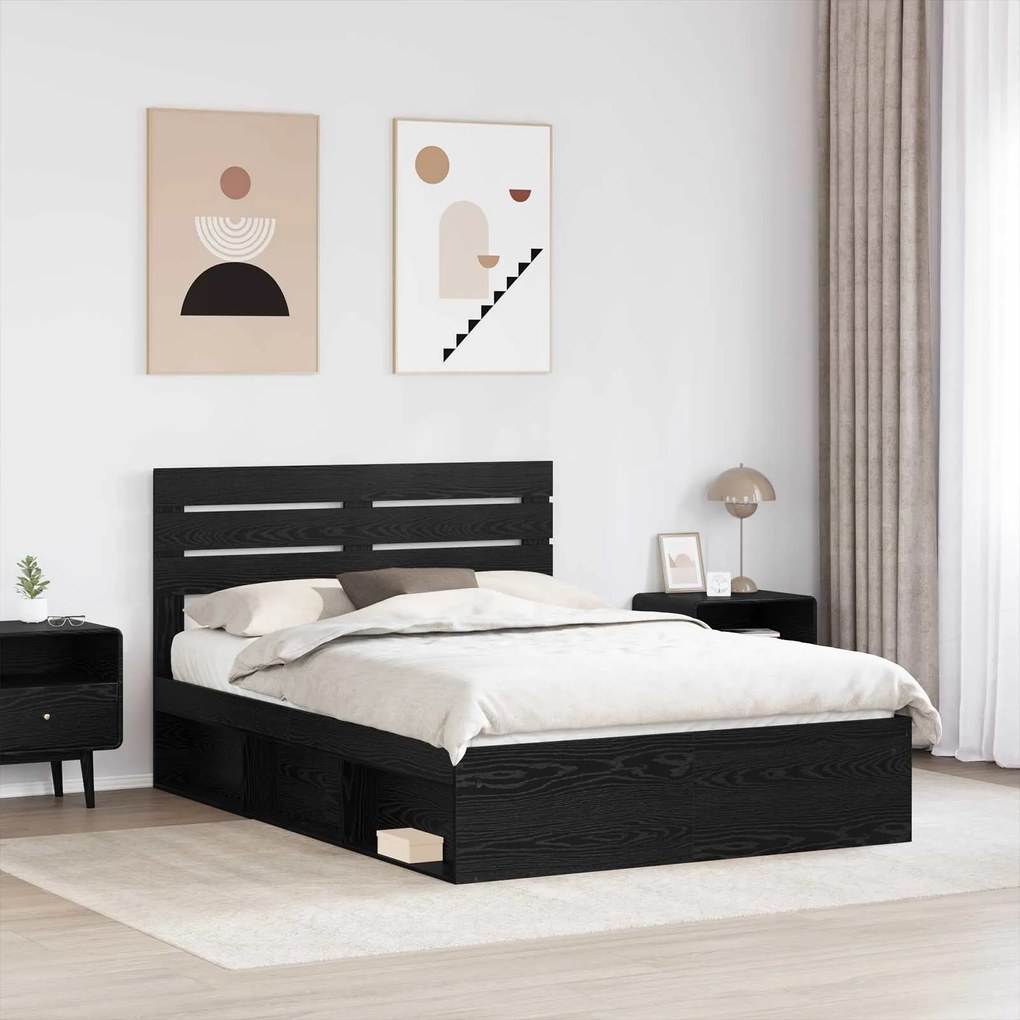 Rám postele s čelo Černá 150 x 200 cm Masivní borové dřevo 3411400