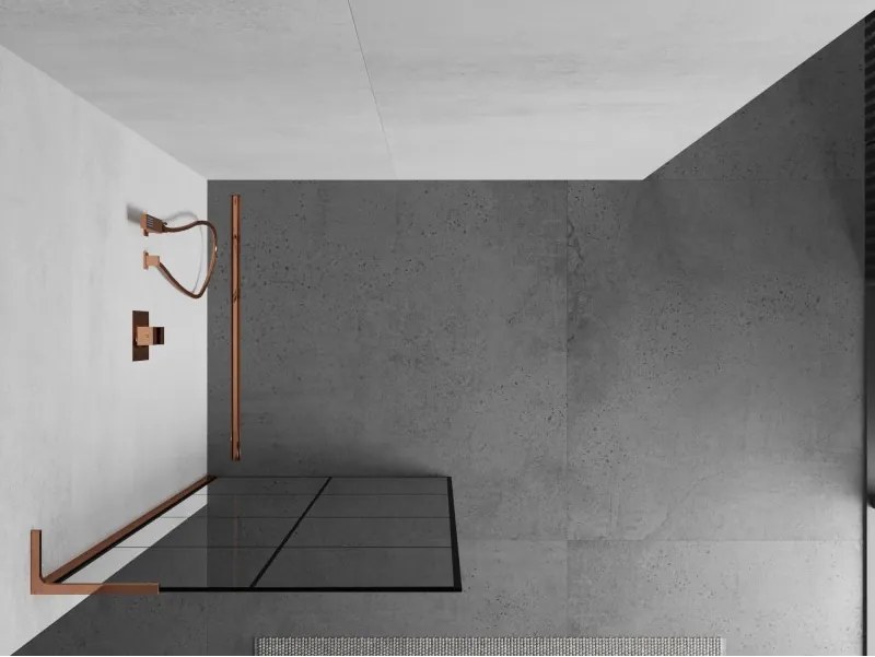 Mexen Kioto L, sprchová zástěna Walk-In 80 x 200 cm, 8mm čiré sklo černý vzor, růžové zlato profil, 800-080-103-60-77