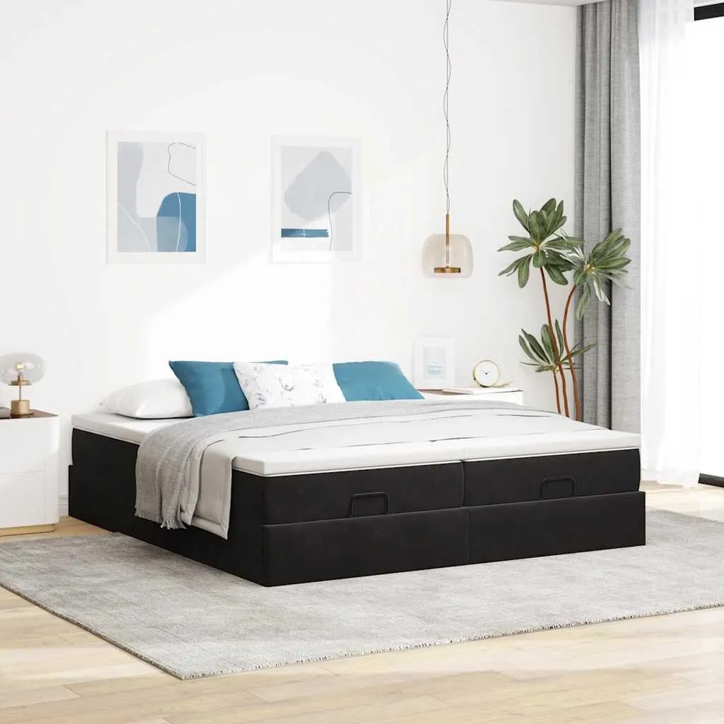 Osmanský rám postele s matrací černý 200x200cm samet 3311269