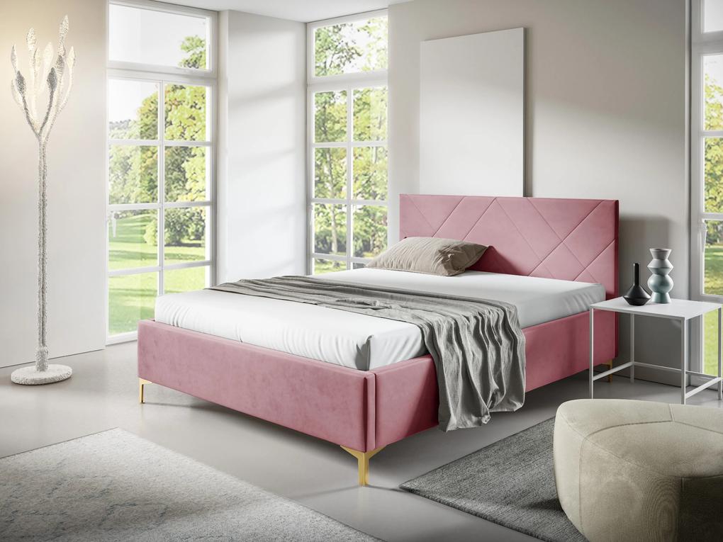 Eka Čalouněná postel SARAH+ 90x200 cm Barva látky Trinity: (2310) Růžová, Úložný prostor: S dřevěným rámem úložného prostoru