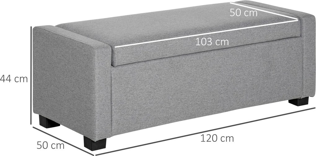 HOMCOM Úložná lavička, čalouněná lavička se skladovacím prostorem, lavička na konec postele, moderní design, plast, šedá tkanina, vícúčelová, 120x50x…
