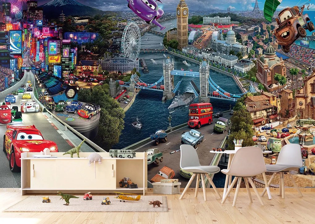 Vliesová fototapeta na zed' Napříč Světem, Disney Auta | 360 x 270 cm | DFTDN5051