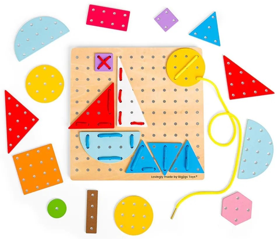 Bigjigs Toys šněrovací hra Geometrické tvary