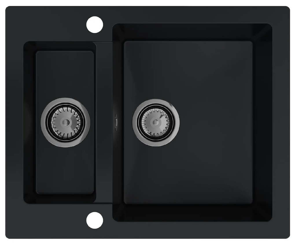 Sink Quality Ferrum, kuchyňský granitový dřez 605x495x210 mm + černý sifon, černá, SKQ-FER.C.5KBO.XB