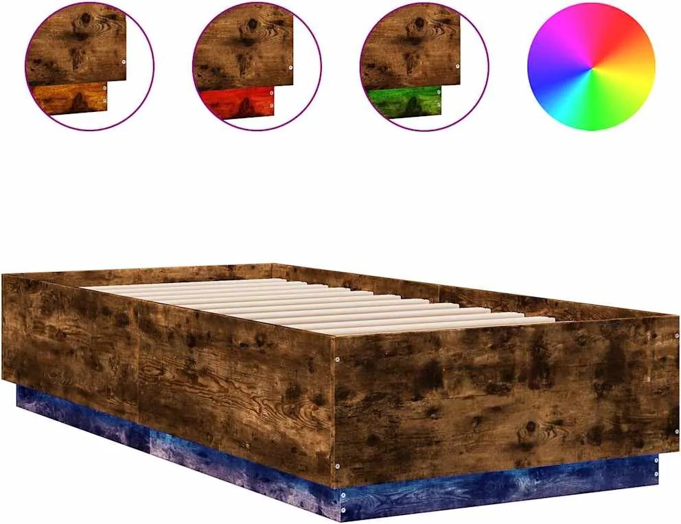 Rám postele s LED osvětlením kouřový dub 100 x 200 cm kompozit 3209629