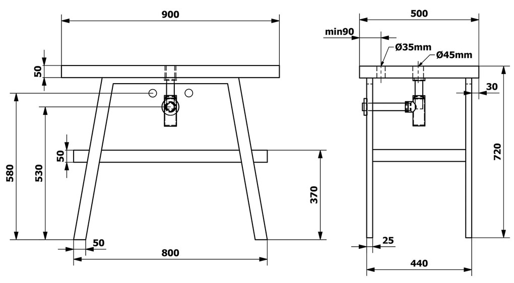 Sapho TWIGA umyvadlový stolek 90x72x50 cm, černá mat/dub Rover - VC442-90-4