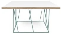 TH Konferenční stolek  LOWER 75 x 40 cm (Bílá (mat) s překližkovými hranami a zelenou ocelí)