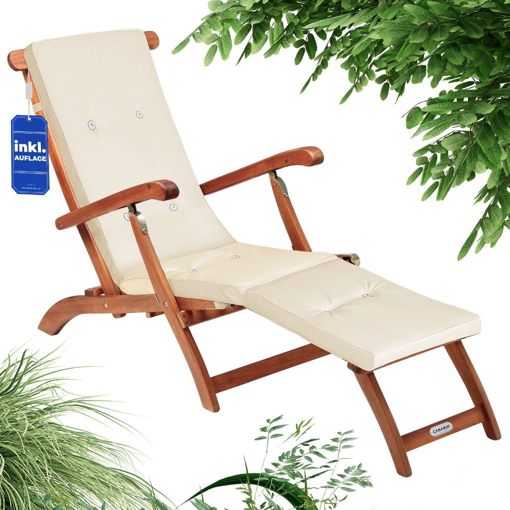 Zahradní lehátko Queen Mary® akácie certifikace FSC® včetně Podsedák krémová
