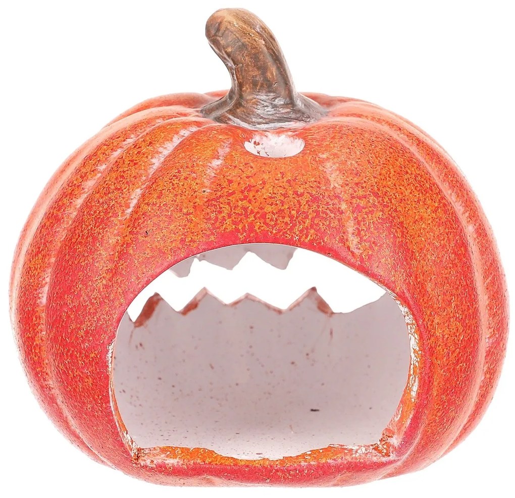Svícen Dýně s obličejem malá oranžová, keramika, pr. 10 cm, pr. 10 cm