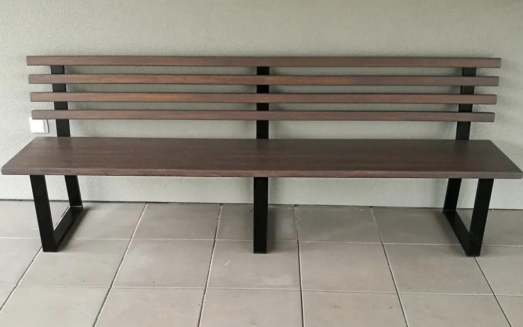 KULHÁNEK Designová zahradní lavice s opěradlem - dlouhá Délka: 300 cm, Odstín nátěru: olej - palisandr, Odstín podnože: černá s jemnou strukturou - JS RAL 9005
