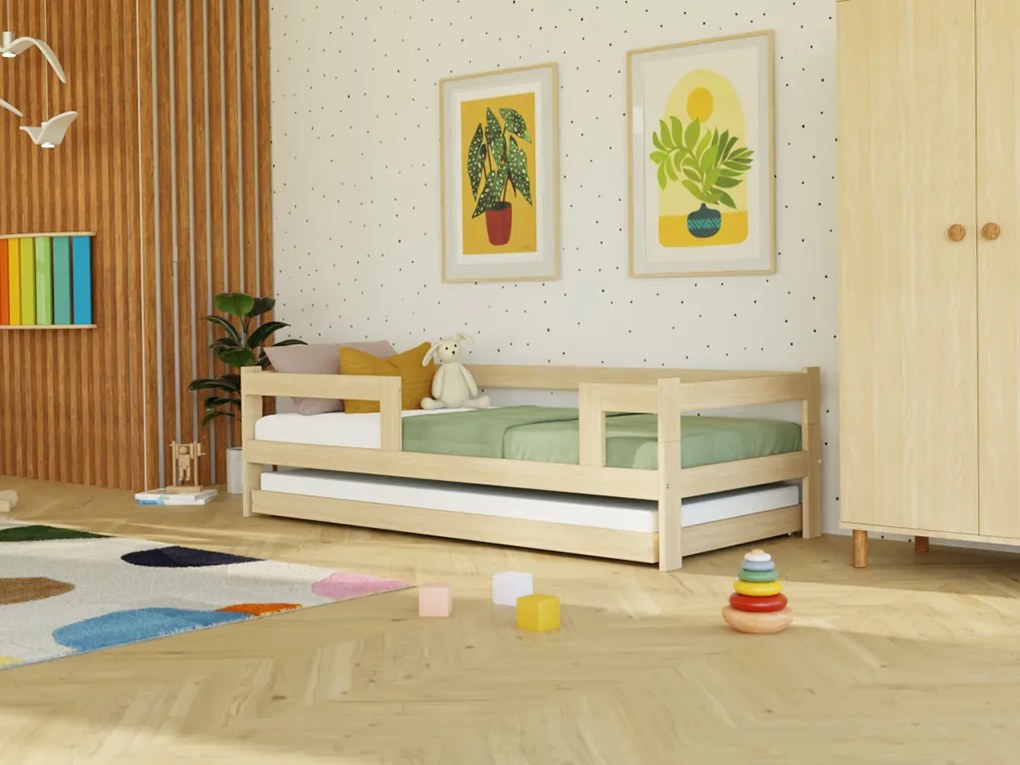 Benlemi Jednolůžková postel ze dřeva SAFE 5v1 se zábranou a přistýlkou Zvolte barvu: Pastelově růžová, Zvolte rozměr: 80x180 cm, Zvolte zábranu: S jednou zábranou