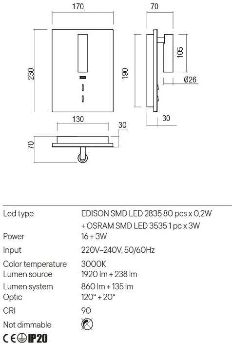 Redo Nástěnné LED svítidlo Zen Barva: Bronz