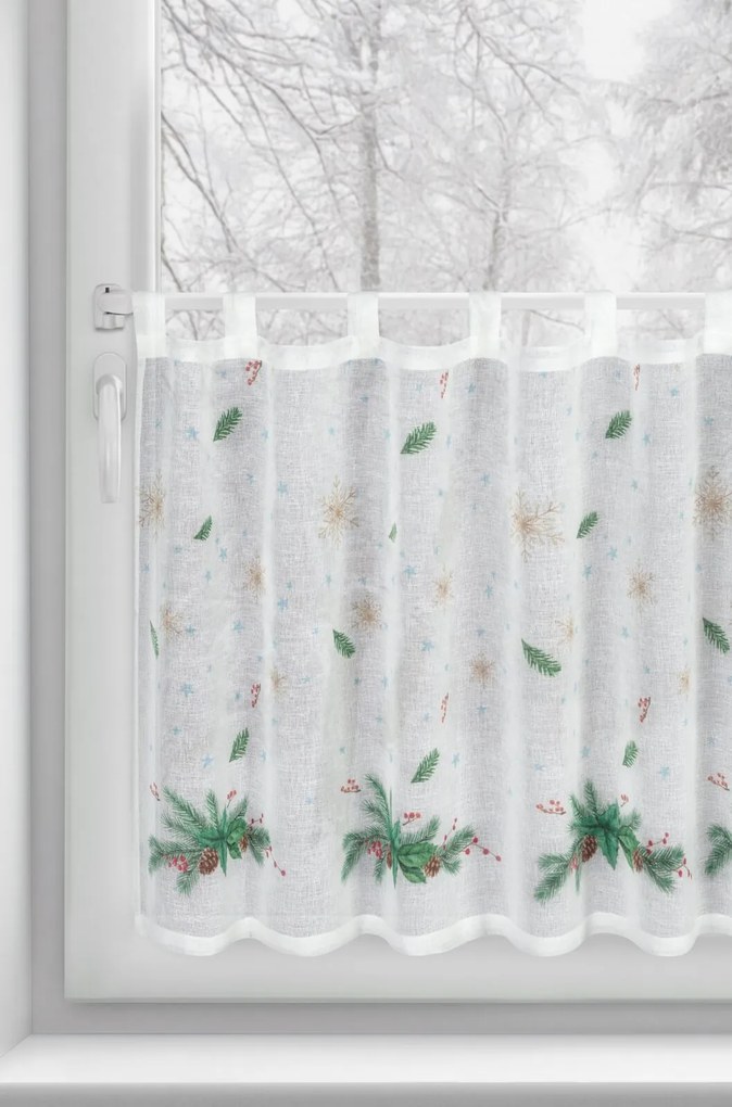 EUROFIRANY KRÁTKÁ VÁNOČNÍ ZÁCLONA NA POUTKÁCH XMAS1 60X150 CM VZOROVANÁ