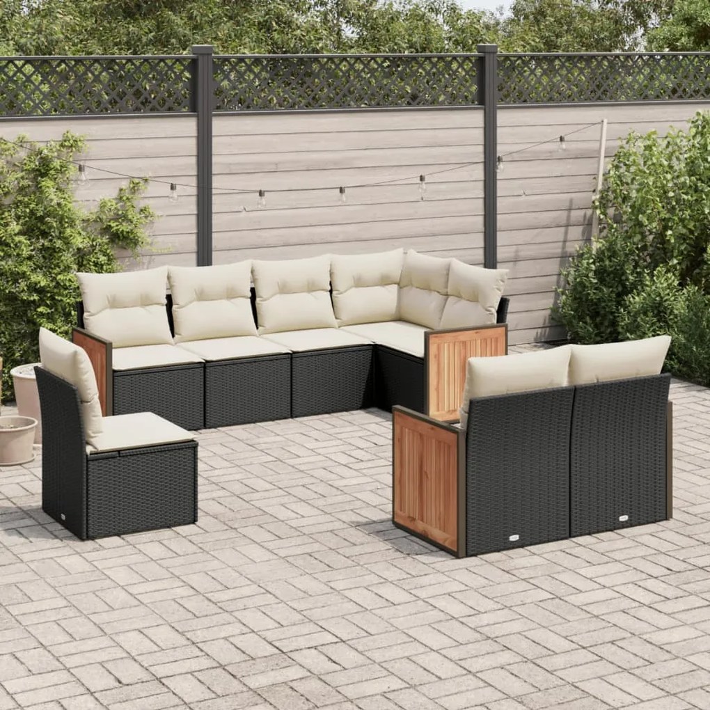 8dílná zahradní sedací souprava s poduškami černá polyratan 3227841