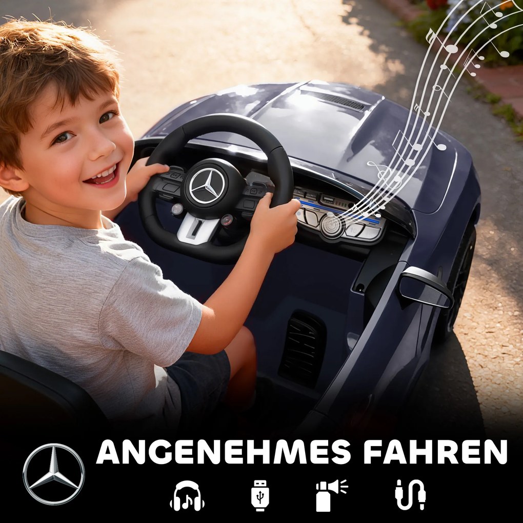 AIYAPLAY Dětské elektrické auto, design Mercedes, 12V motory, dálkové ovládání, LED světla, hudba, pro děti 3-6 let, šedá
