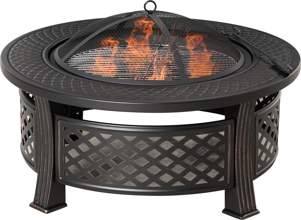 Outsunny miska na oheň pohrabáč ochrana proti jiskrám ohnivý koš ohnivý stůl kulatý ohniště zahrada kempování BBQ ocel černá 81x81x50cm