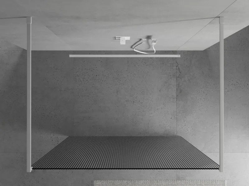 Mexen Kioto, sprchová zástěna Walk-In 110 x 200 cm, 8mm sklo s žebrovým vzorem, bílá profil, 800-110-002-20-09
