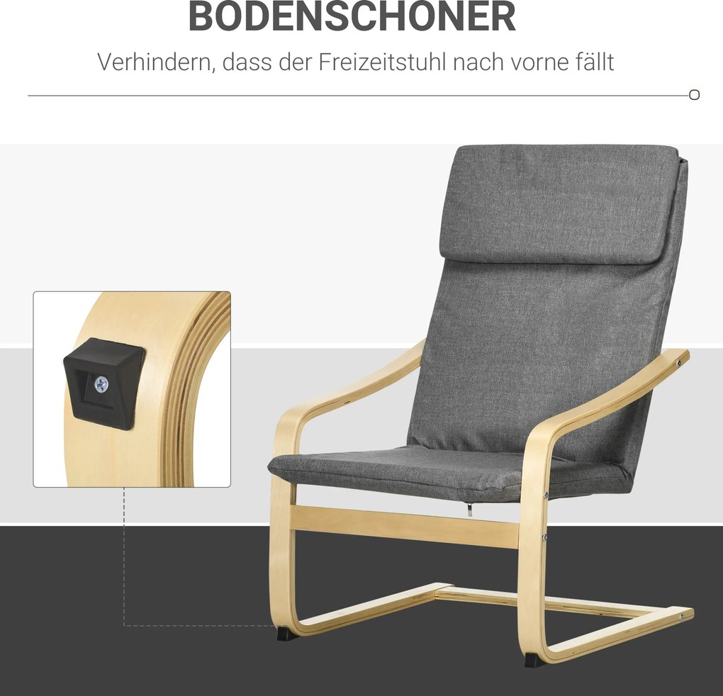 HOMCOM Relaxační křeslo polohovatelné s polštářem Otočná židle jídelní židle vzhled lnu tmavě šedá bříza 66,5x80x99cm do obývacího pokoje | Aosom.de