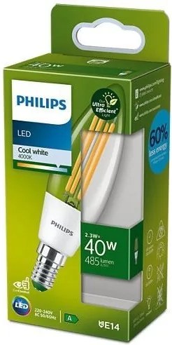 Led žárovka philips led 2,3-40w, e14, 4000k, a