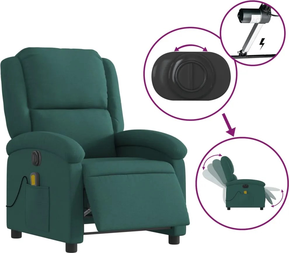Elektrické masážní polohovací křeslo tmavě zelené textil 3204158