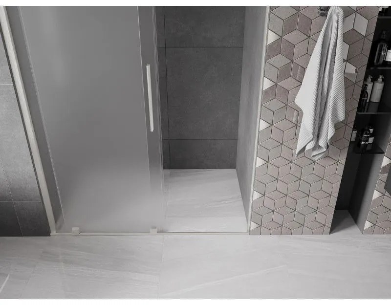 Mexen Velar, posuvné sprchové dveře do otvoru 130 cm, 8mm sklo námraza, broušená ocel, 871-130-000-31-97