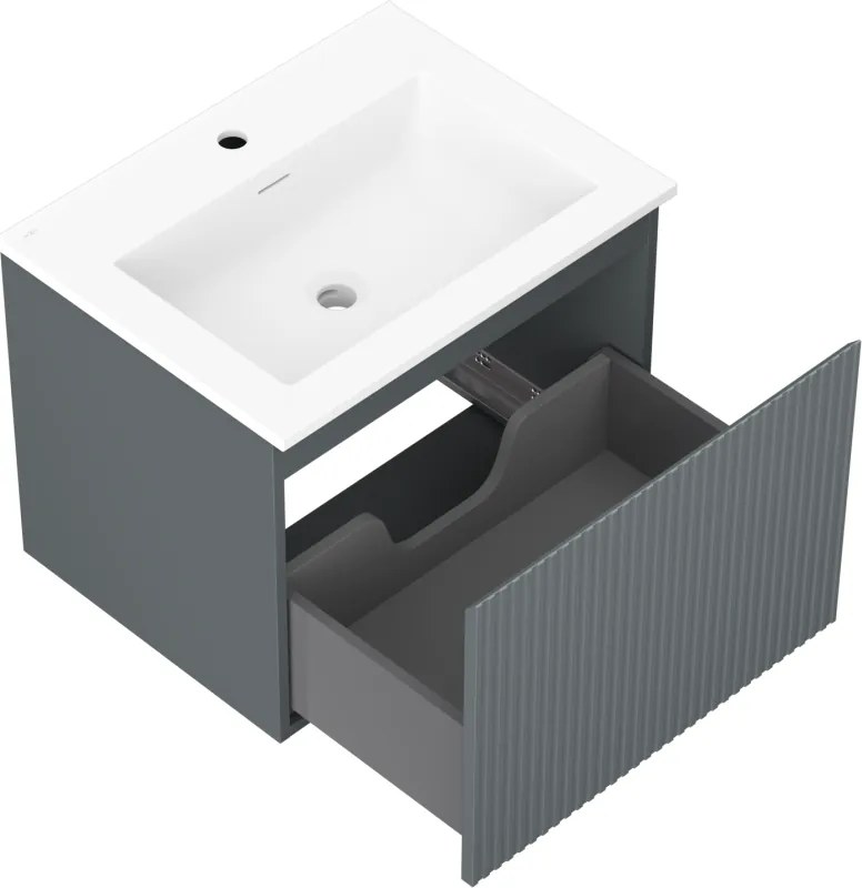 Mexen Rivel, koupelnová skříňka 60 cm s umyvadlem Otis, 1 zásuvka, drážkovaná, grafitová matná/bílá matná, 91A20-06047-1-BF66-W18M01