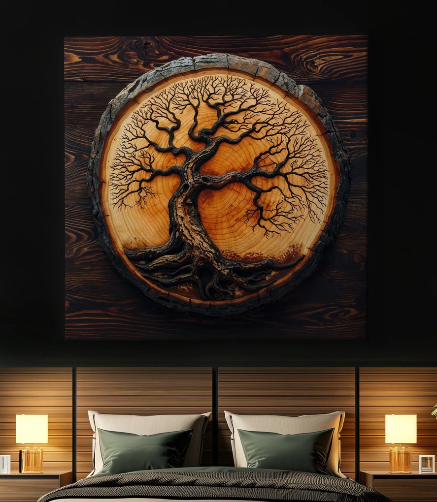 Obraz na plátně - Strom života Aurelis, dřevo styl FeelHappy.cz Velikost obrazu: 100 x 100 cm
