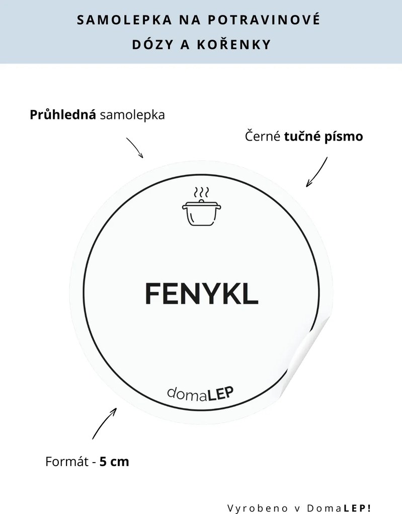 Samolepka na kořenky FENYKL průhledná 5 cm tučné písmo