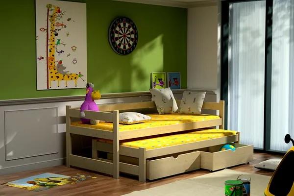 Vomaks Dětská postel s výsuvnou přistýlkou DPV 003 + zásuvky Bezbarvý ekologický lak 180 cm x 80 cm