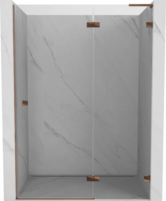 Mexen Lunar L, výklopné pravé sprchové dveře 130 cm, 8mm čiré sklo, růžové zlato profil, 834L-130-000-60-00-P
