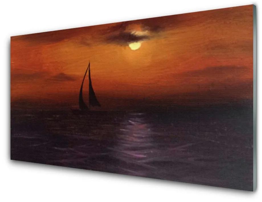 akrylový obraz Moře Loďka Krajina 140x70 cm