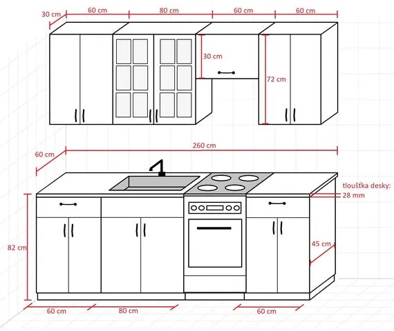 Kuchyně Michelle - 260 cm (bílá)