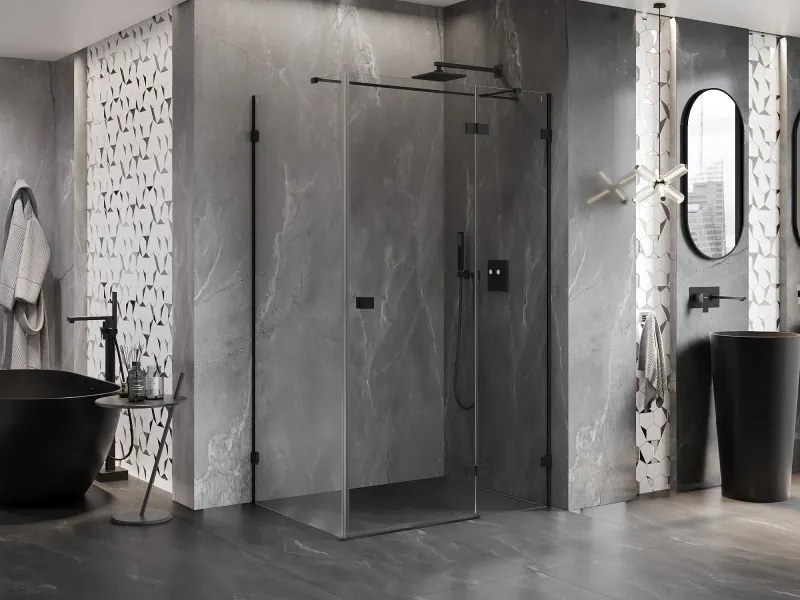 Mexen Lunar T pravostranný výklopný sprchový kout 115 x 80 cm, čiré sklo, černá matná, 834T-115-080-70-00-P