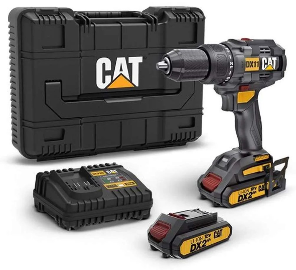 Caterpillar - 18V AKU vrtací šroubovák, 2x aku 2,0 Ah Li-Ion, nabíječka DX11