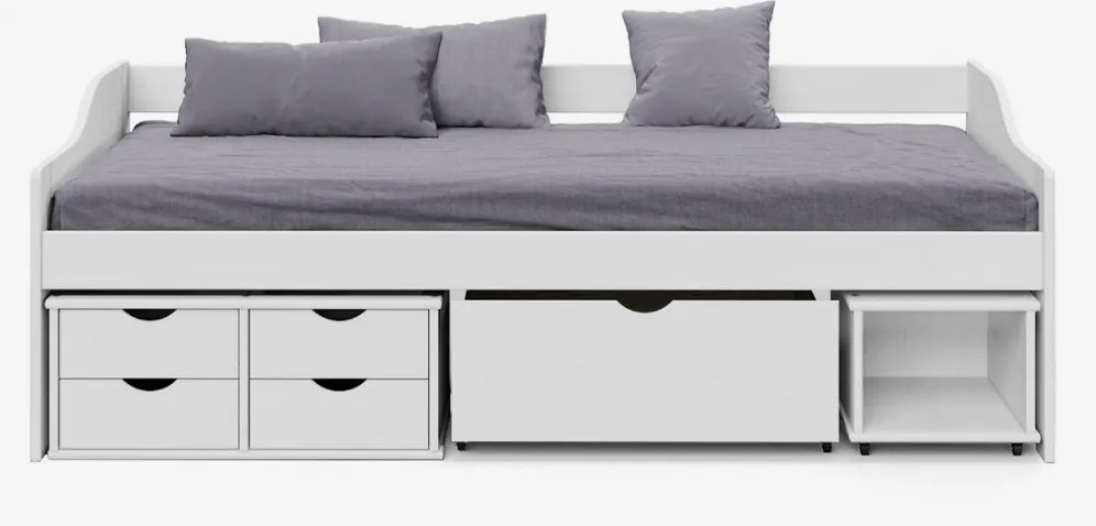 Postel s úložným prostorem, bílá, masiv, 90x200, MAXI NEW