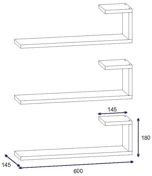 Závěsná police (3 ks) ELVA bílá