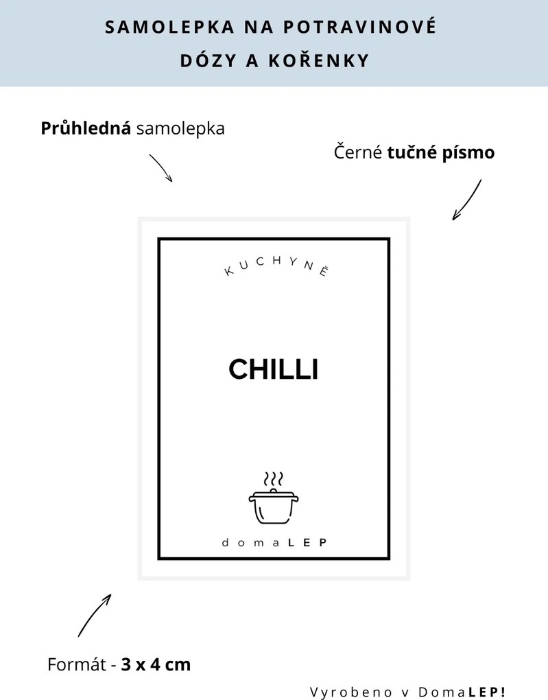 Samolepka na kořenky CHILLI průhledná 3 × 4 cm tučné písmo