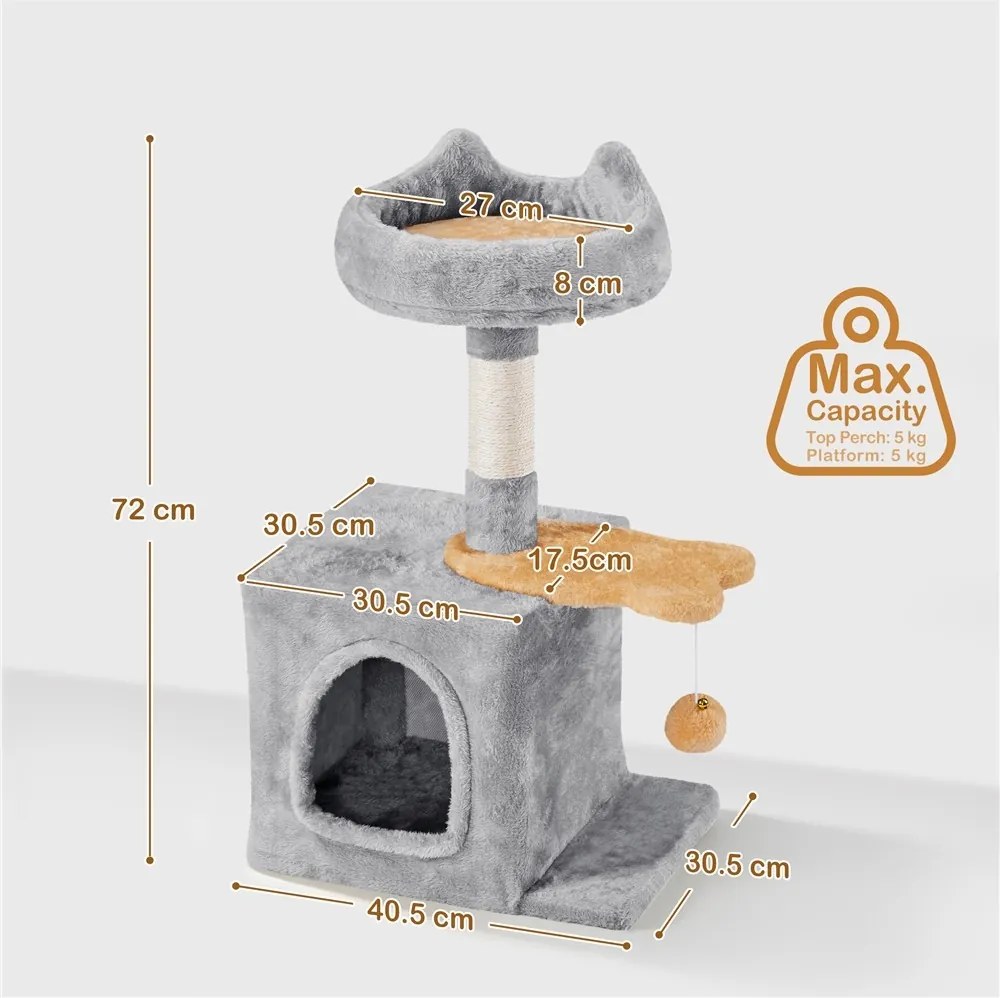 Škrabadlo pro kočky – světle šedá, 40,5 cm (délka) × 30,5 cm (šířka) × 72 cm (výška), 72 cm (267807454307)