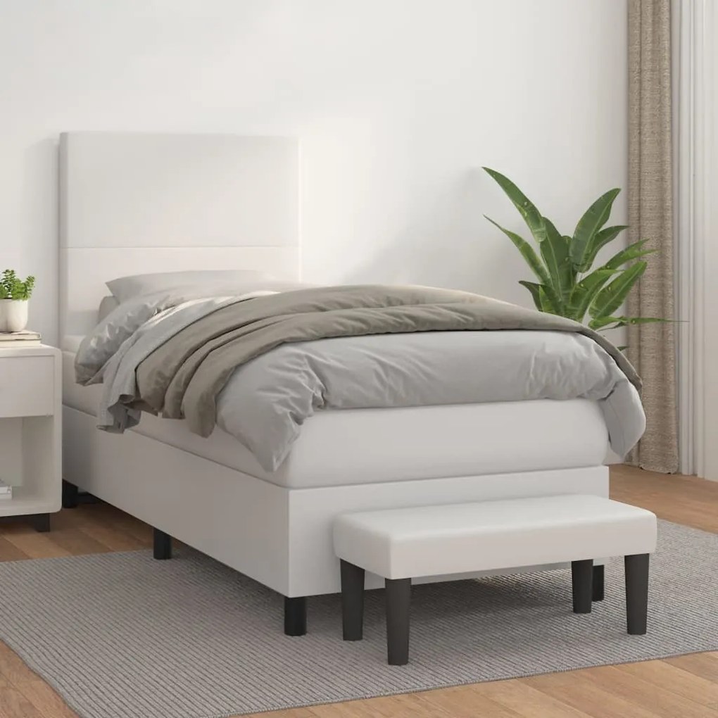 Box spring postel s matrací bílá 90x190 cm umělá kůže
