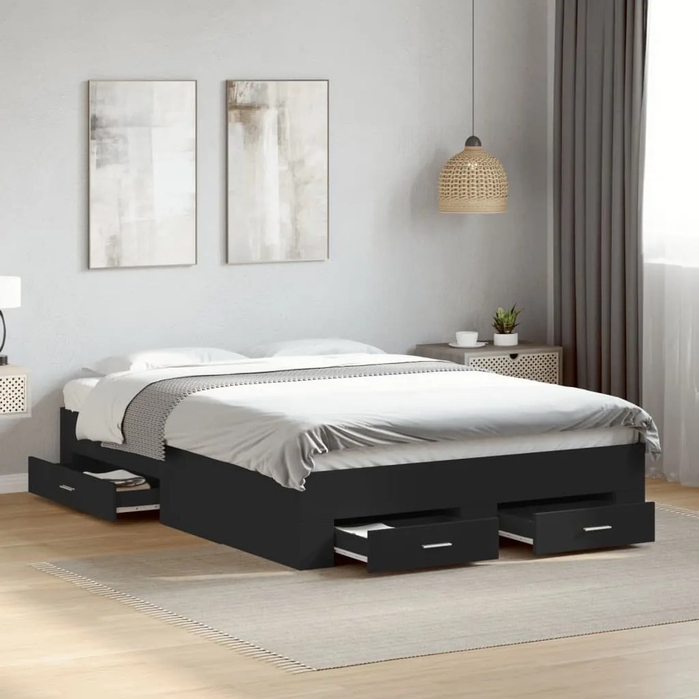Rám postele se zásuvkami černý 135 x 190 cm kompozitní dřevo 3280406