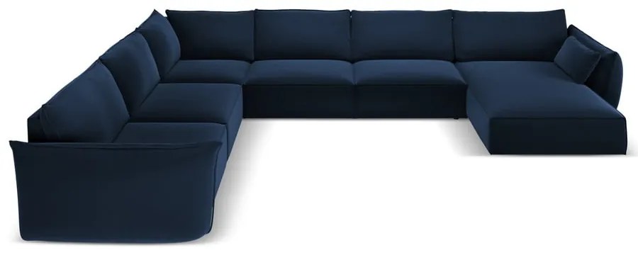 Tmavě modrá sametová rohová pohovka (levý roh/do "U") Vanda – Mazzini Sofas