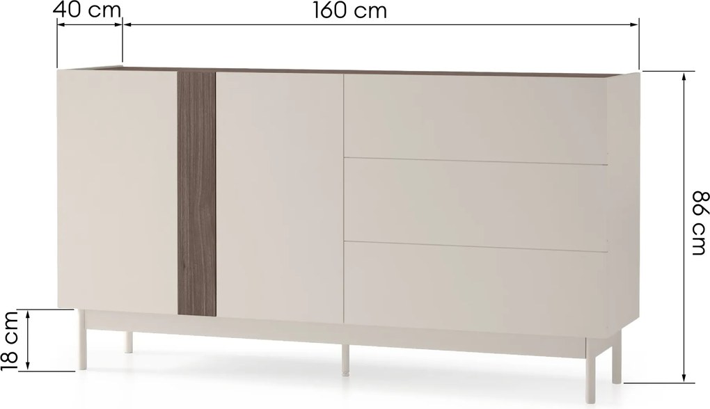 Komoda Berula 160 cm kašmír/ořech Villa