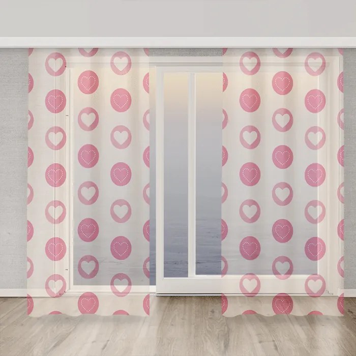Textilesland Záclona s 3D foto potiskem PINK LOVE I 1: s kroužky / obyčejnými kroužky (vnitř. šiř. 40 mm)
