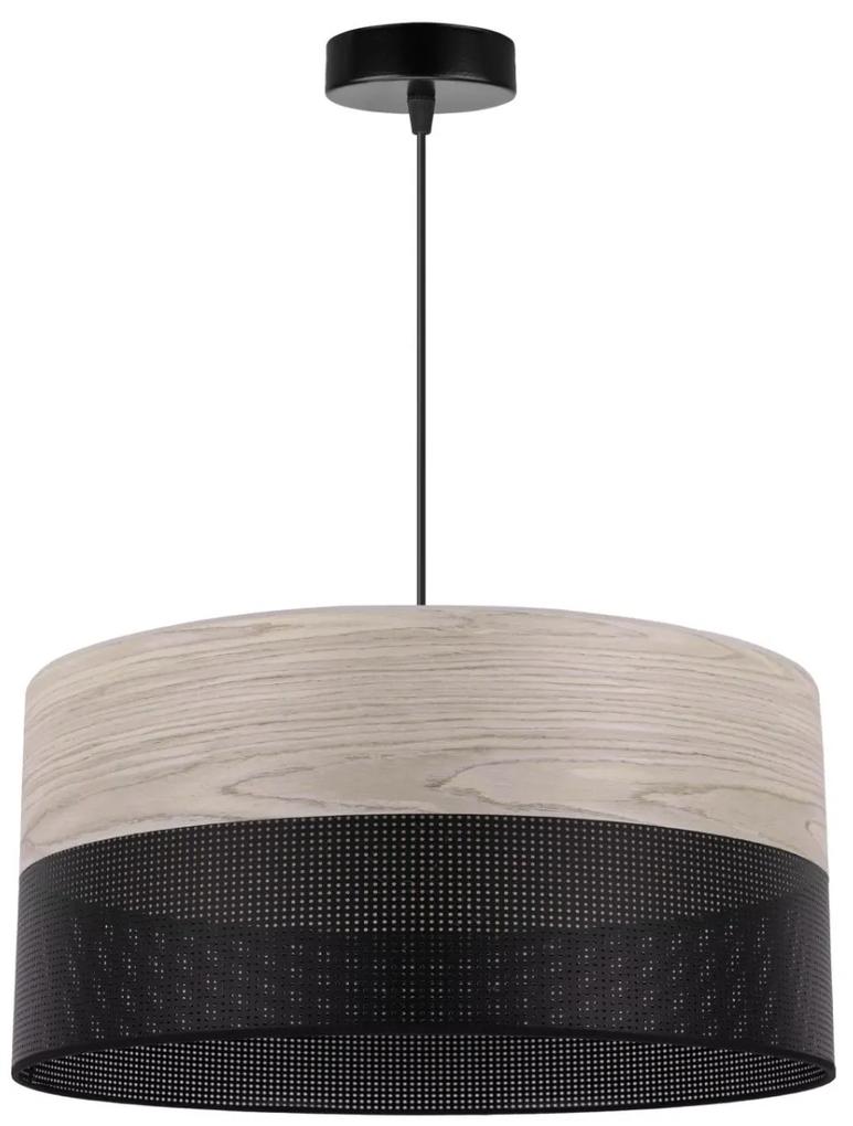 Light Home Závěsné svítidlo Wood, 1x světle béžová dubová dýha/černé plastové stínítko, (fi 44cm)