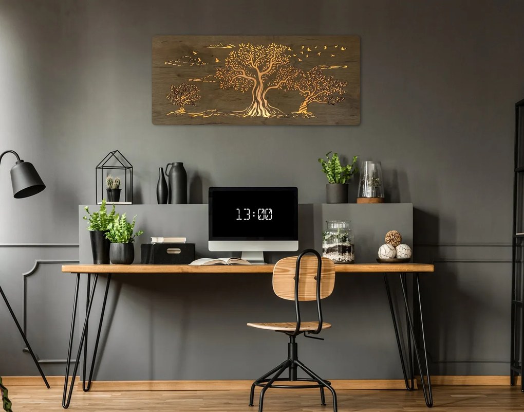 Li-Go "Tři olivy" světelný obraz s baterií 90x40cm varianta: ovládání na obraze bez dálkového ovladače, provedení: dub světlý