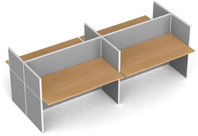 Rovný kancelářský stůl PRIMO s paravanem, 4 místa, nástěnka, bříza