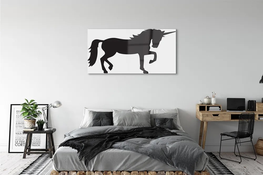 akrylový obraz černý jednorožec 125x50 cm