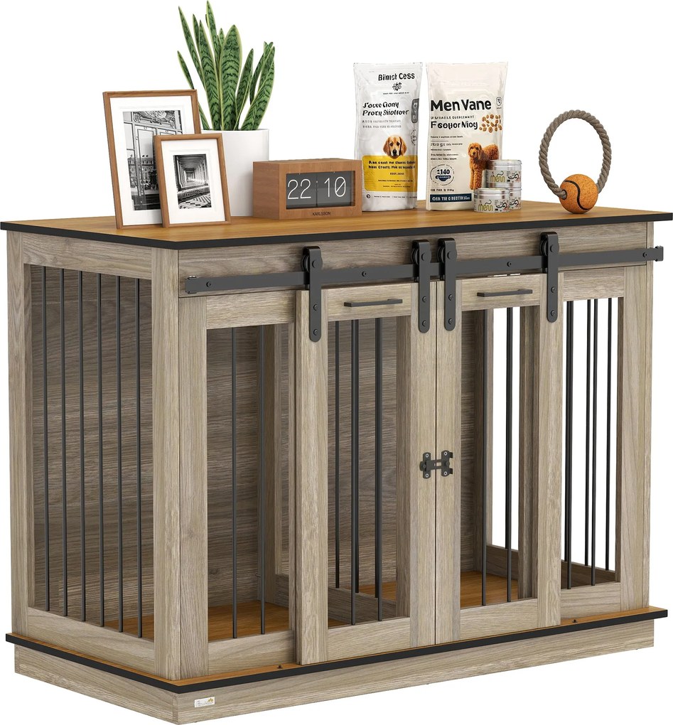 PawHut Nástavba pro psy s dvoukomorovou variantou, Moderní kovová klec pro psy do interiéru, Domácí psí bouda pro velké psy do 30 kg, 120 x 60 x 88,5