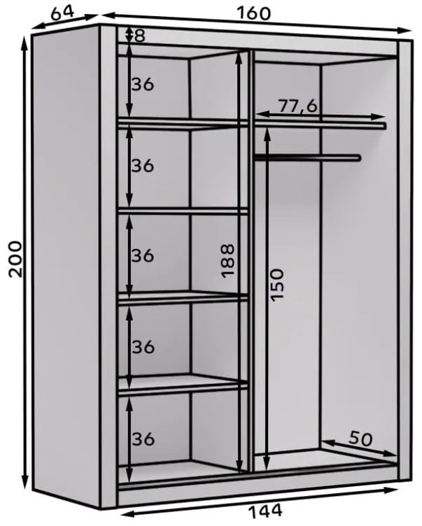 Šatní skříň s posuvnými dveřmi Modi - 160 cm Barva: Bílá