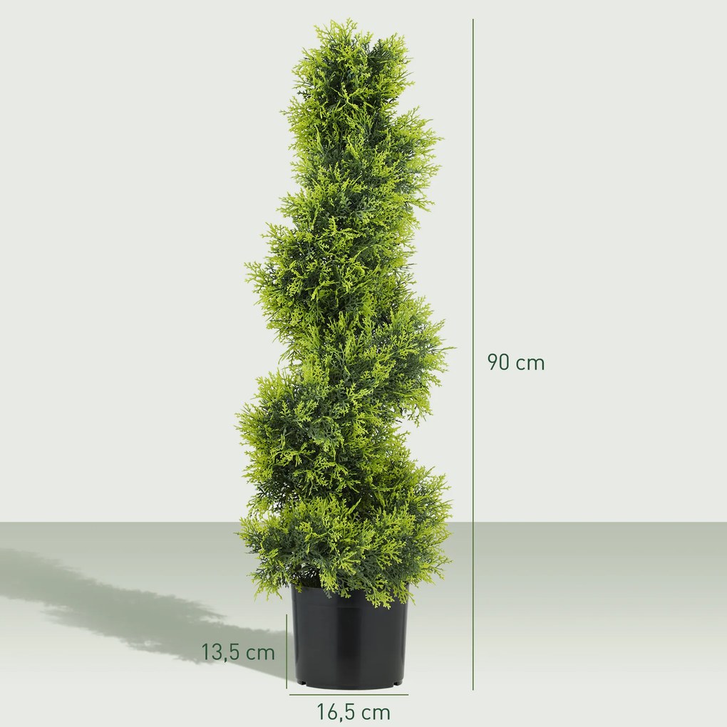 HOMCOM Umělý cypřiš 90 cm umělá rostlina ve spirálovém tvaru, plastové umělé rostliny v květináči, moderní dekorace